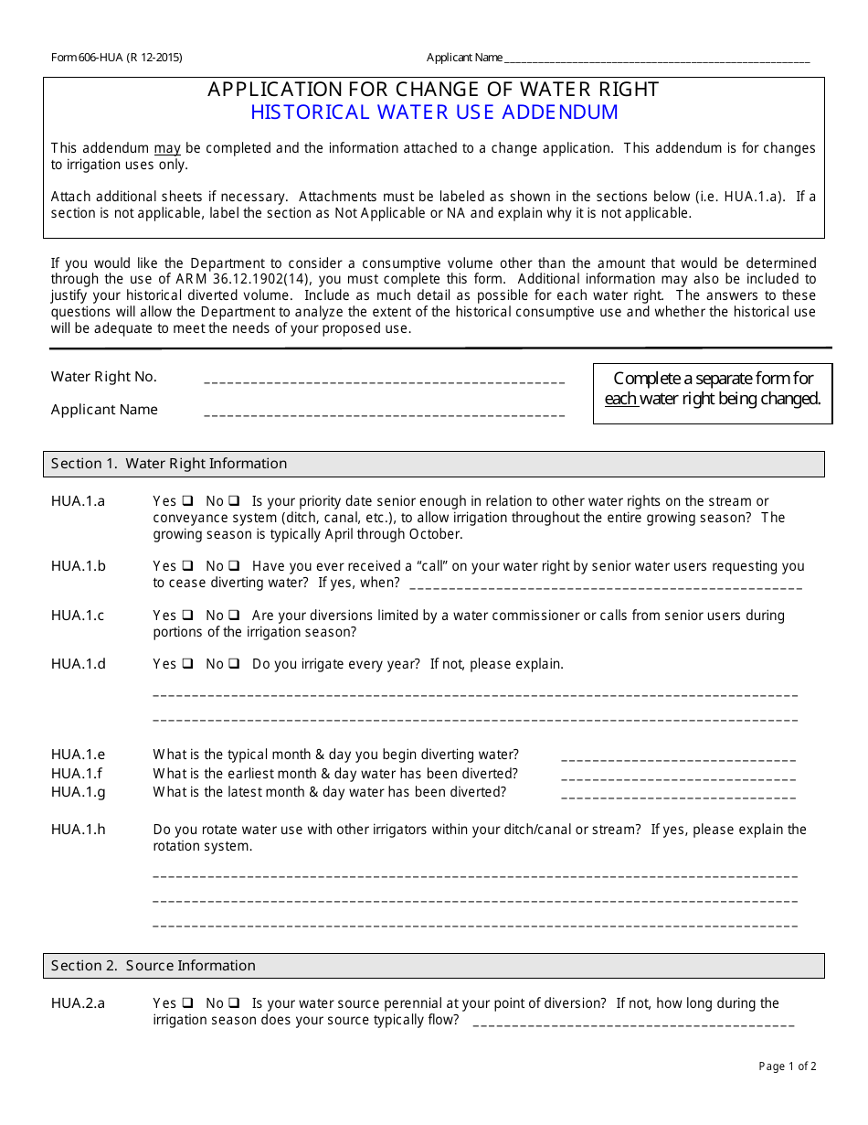 Form 606-HUA - Fill Out, Sign Online and Download Fillable PDF, Montana ...