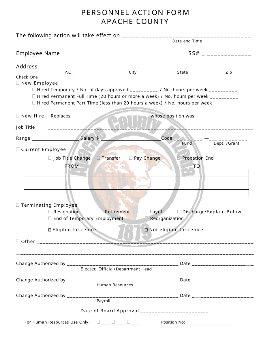 Apache County, Arizona Personnel Action Form - Fill Out, Sign Online ...