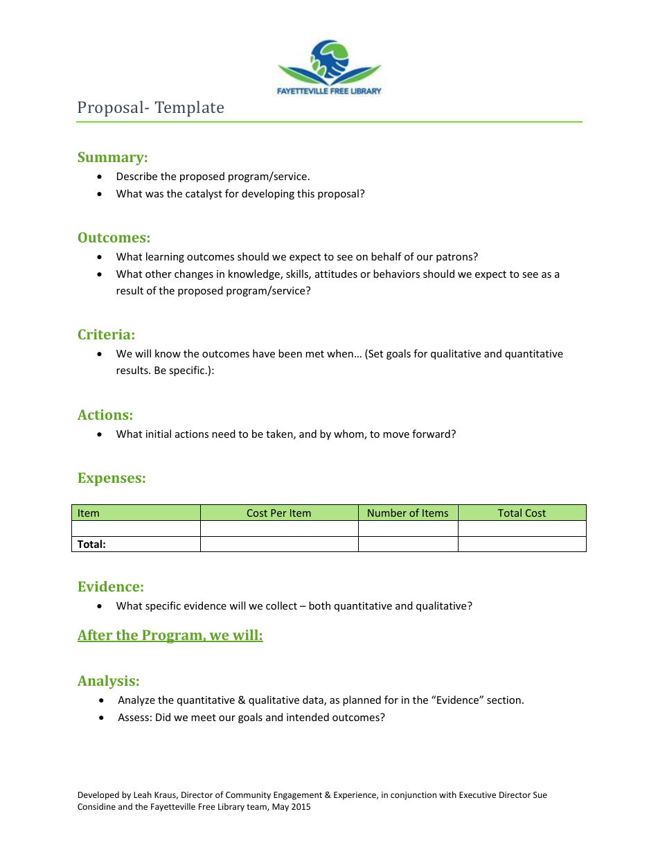 Proposal Template - Fayetteville Free Library Download Printable PDF ...