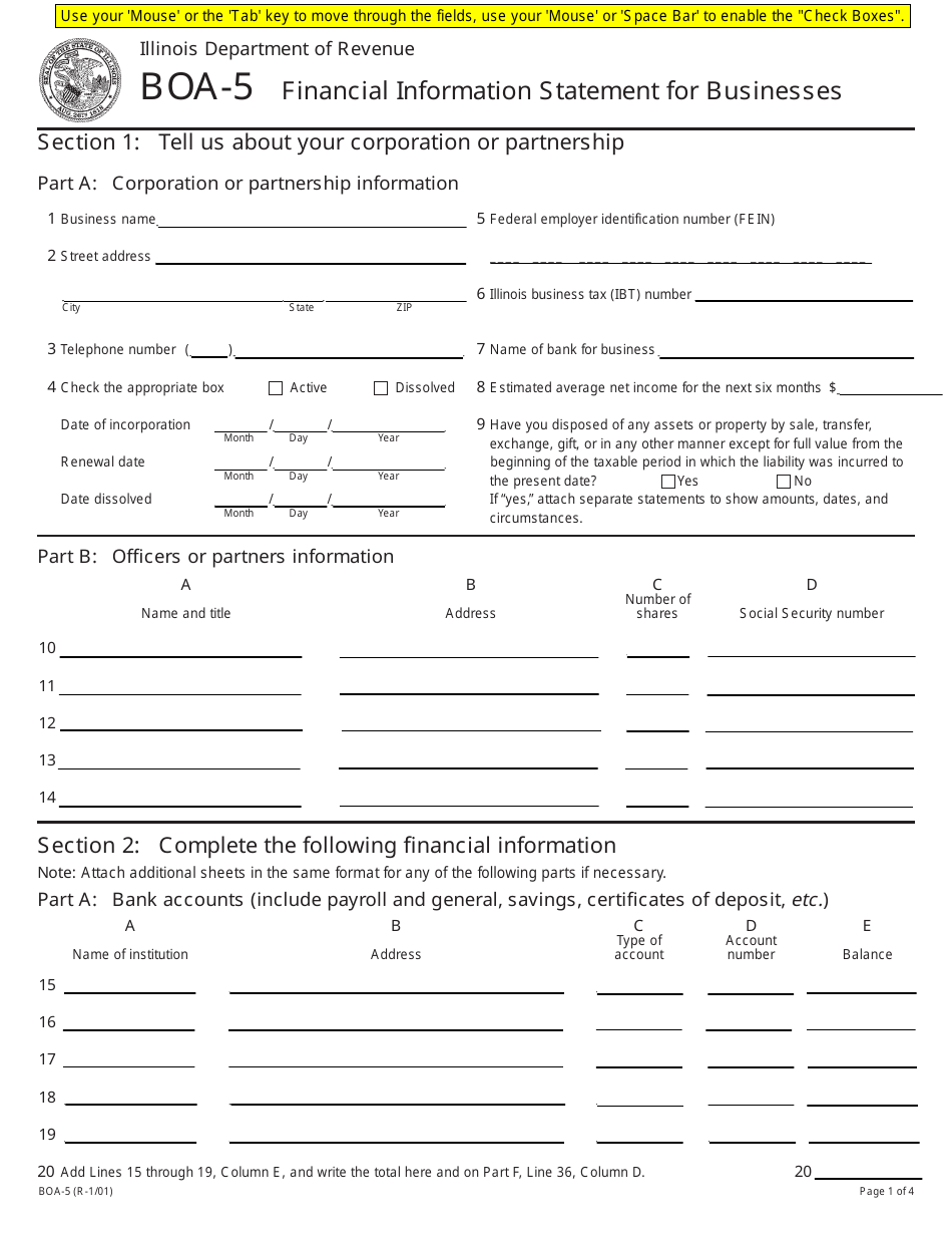 Form BOA-5 - Fill Out, Sign Online and Download Fillable PDF, Illinois ...