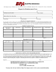 Request for Reimbursement Form - Bpa Download Fillable PDF | Templateroller