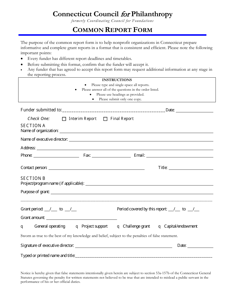 Common Report Form - Connecticut Council for Philanthropy - Fill Out ...