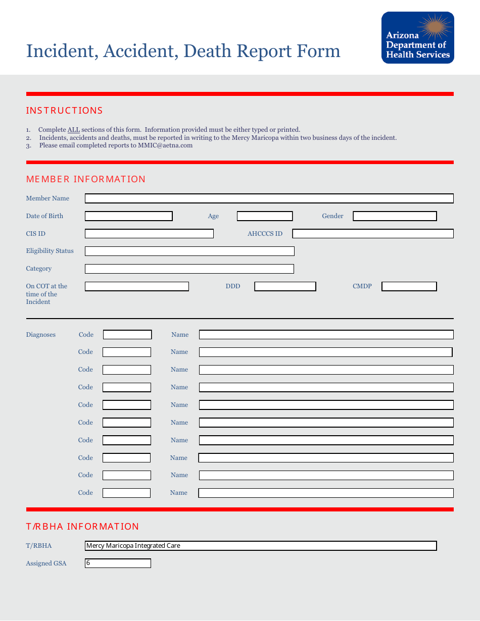 Arizona Incident, Accident, Death Report Form - Fill Out, Sign Online ...