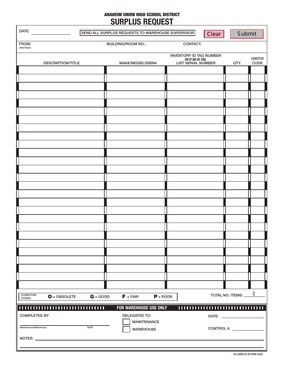 Surplus Request Form - Anaheim Union High School District - Fill Out ...
