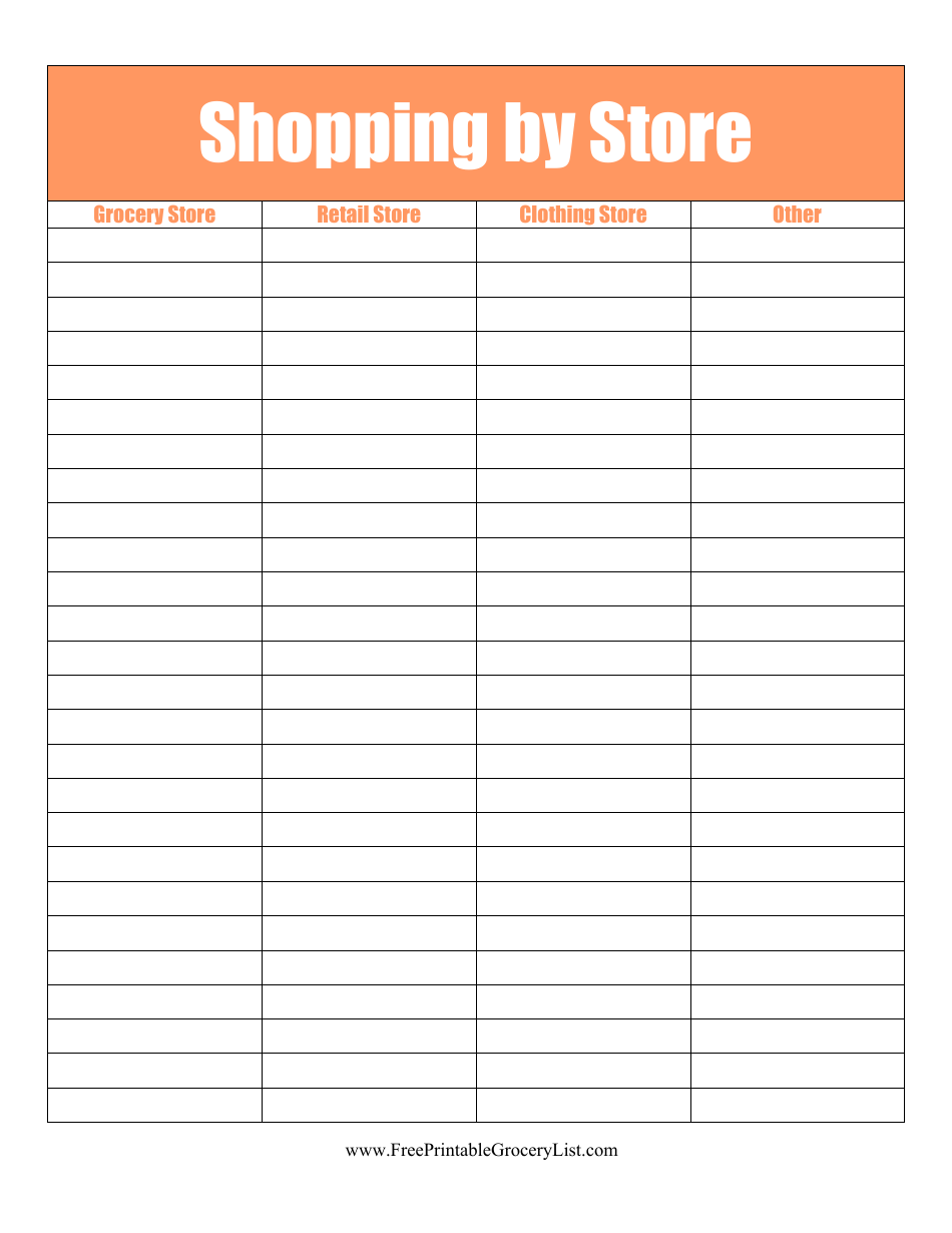 Shopping by Store List Template Download Printable PDF | Templateroller