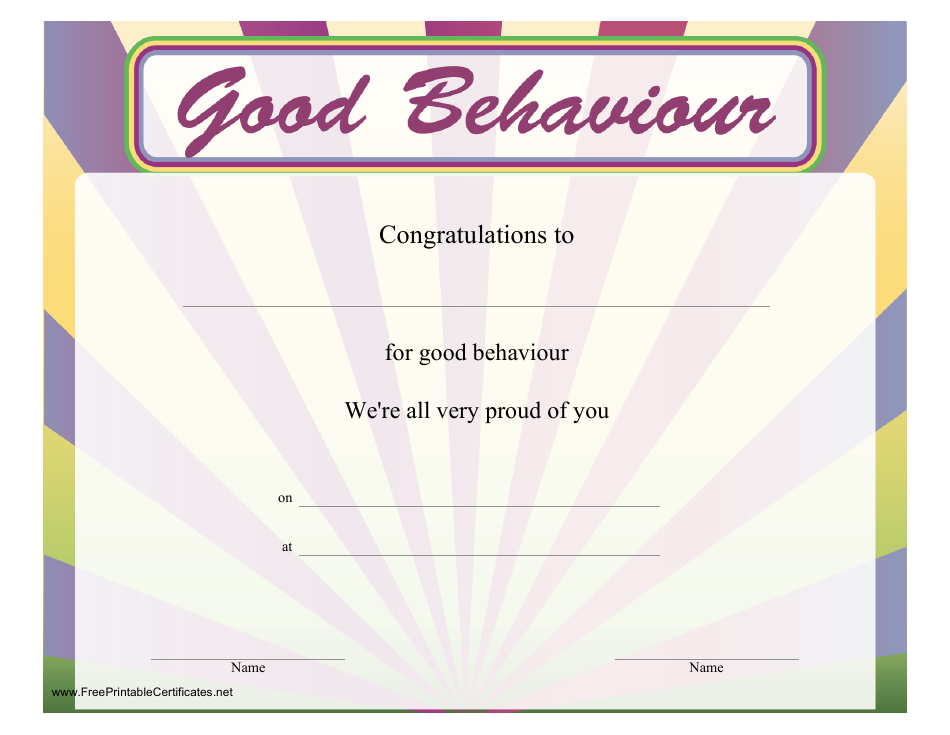 Good Behaviour Certificate Template Download Printable PDF | Templateroller