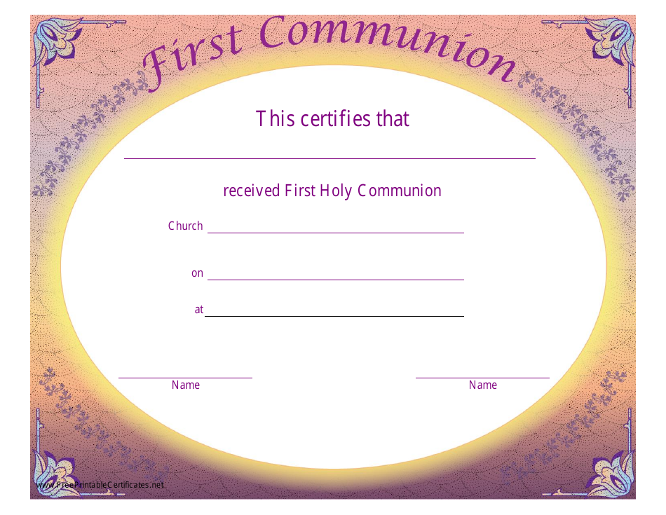 First Holy Communion Certificate Template Pink Download Printable PDF Templateroller