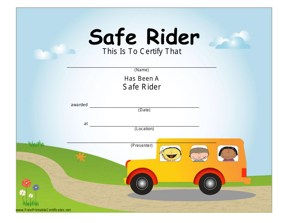 Safe Rider Certificate Template Download Printable PDF | Templateroller