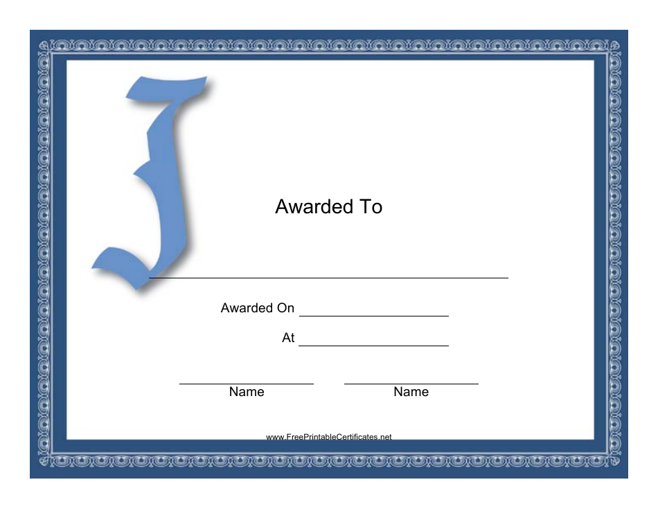 Monogram J Certificate Template Download Printable PDF | Templateroller