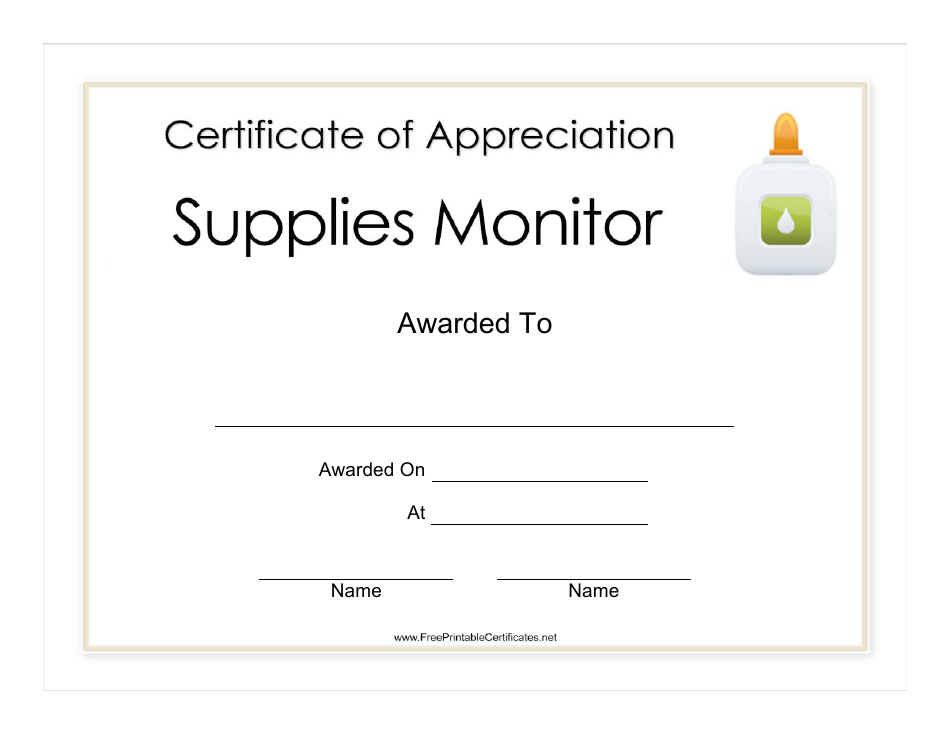 Supplies Monitor Appreciation Certificate Template - Fill Out, Sign ...