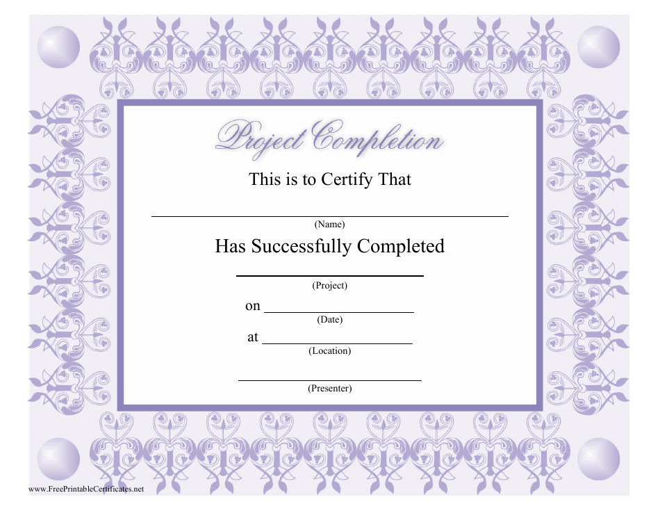 Lilac Project Completion Award Certificate Template Download Printable ...