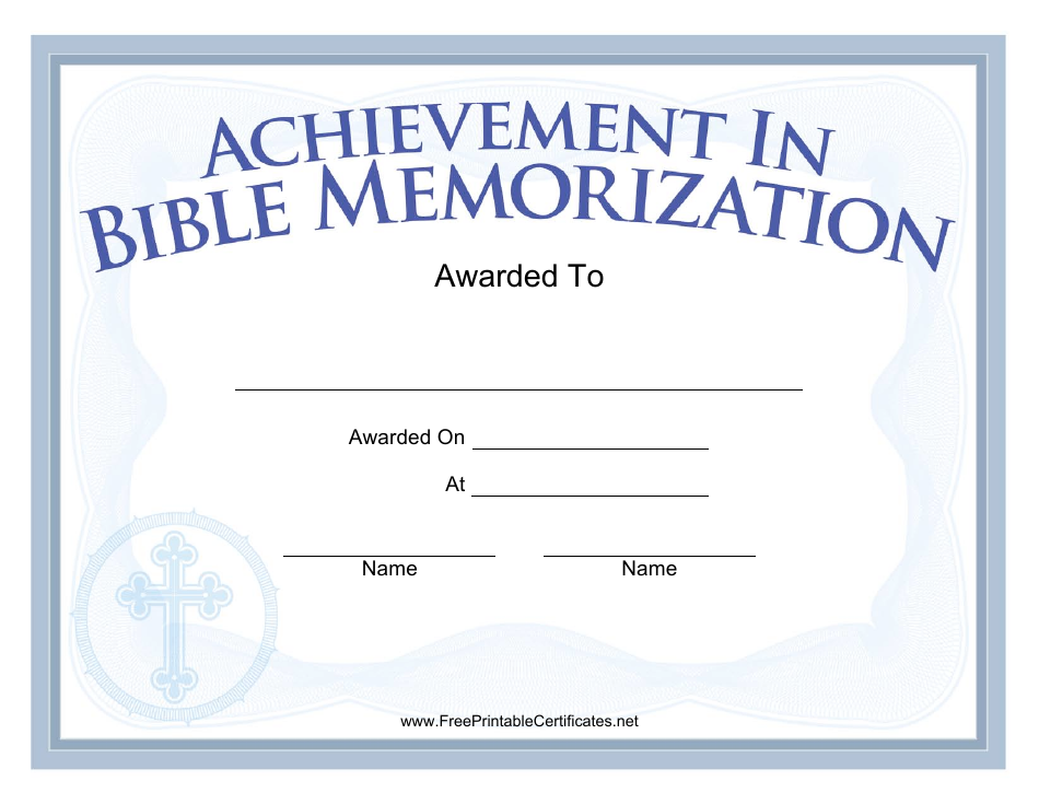 Bible Memorization Achievement Certificate Template Download Printable ...