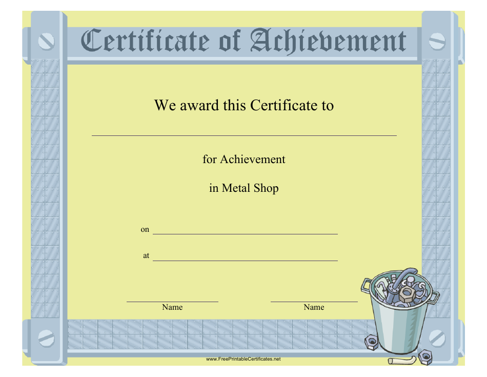 Metal Shop Certificate of Achievement Template Download Printable PDF ...