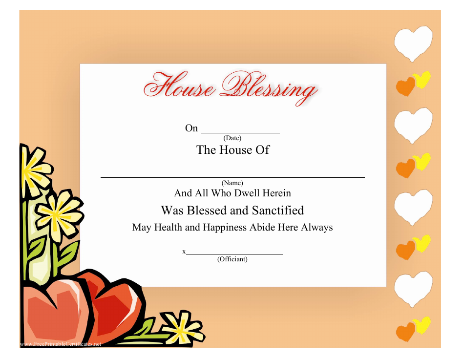 House Blessing Certificate Template - Orange Download Printable PDF ...