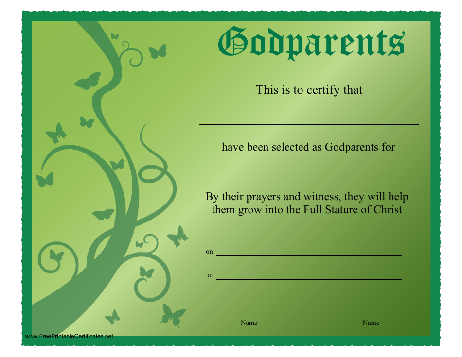 Free Printable Godparent Certificate Printable Word Searches