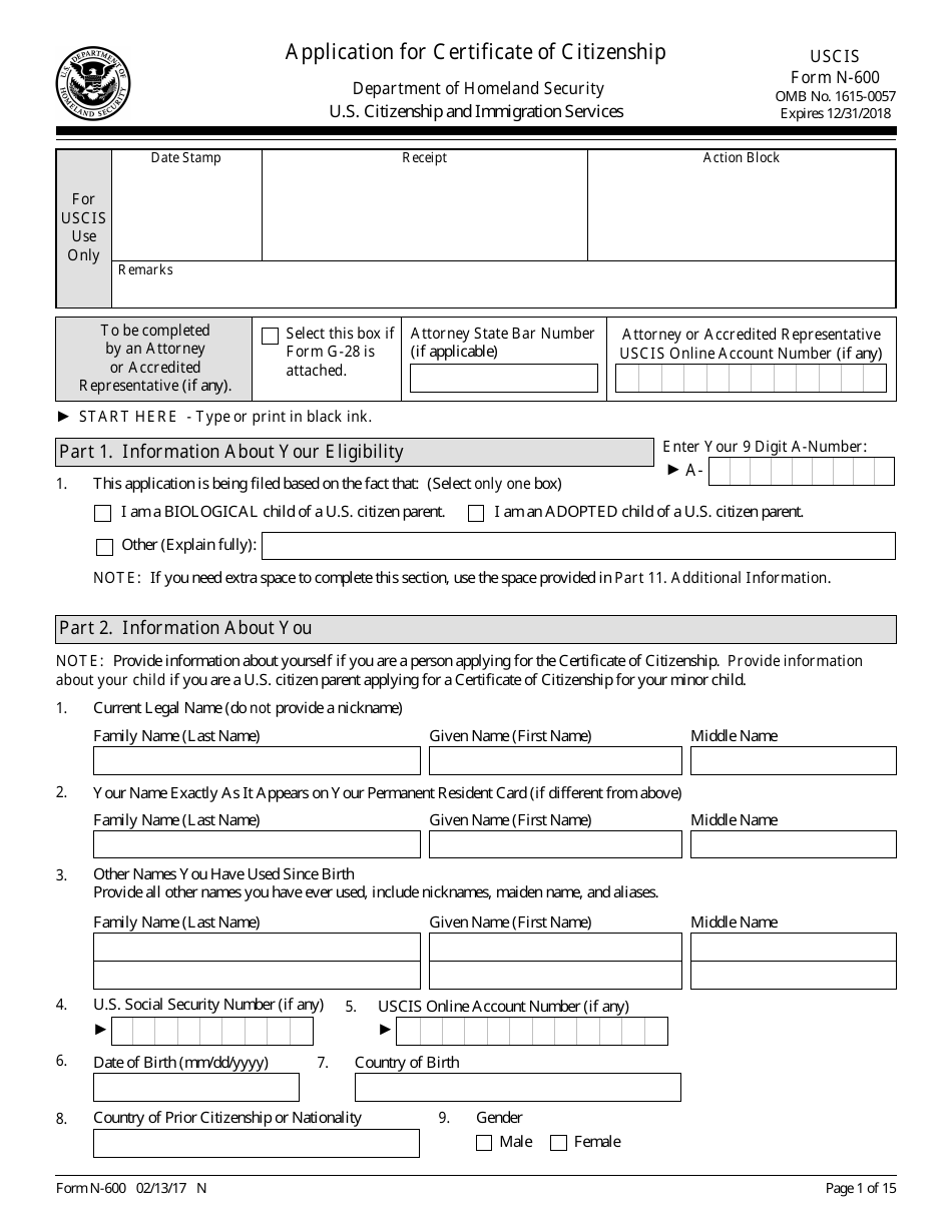 USCIS Form N-600 - Fill Out, Sign Online and Download Fillable PDF ...
