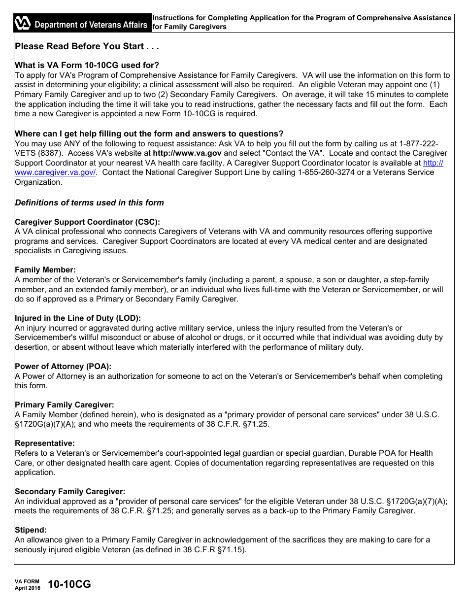VA Form 10-10CG - Fill Out, Sign Online and Download Fillable PDF ...