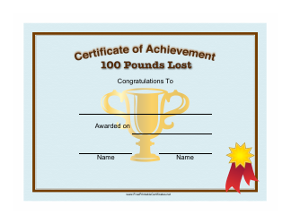 100 Pounds Weight Loss Achievement Certificate Template Download ...
