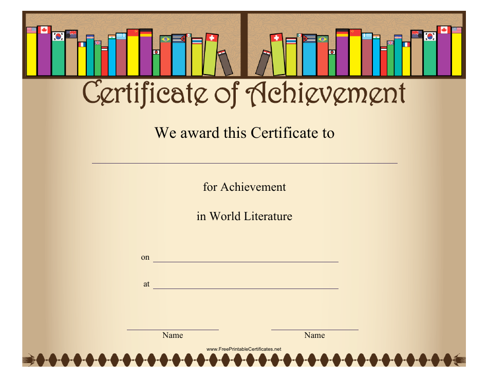 World Literature Achievement Certificate Template Download Printable ...