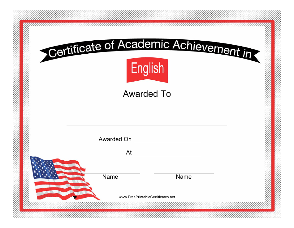 English Language Certificate of Achievement Template - Red, Blue, White ...