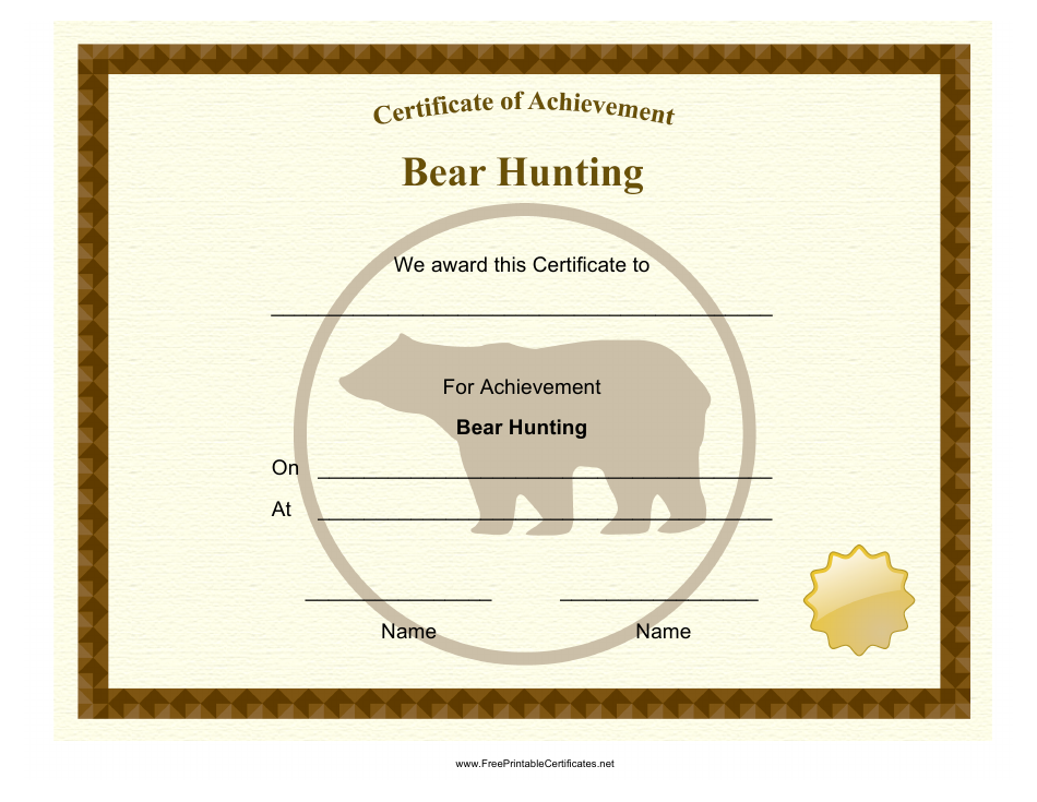 Bear Hunting Achievement Certificate Template Download Printable PDF ...