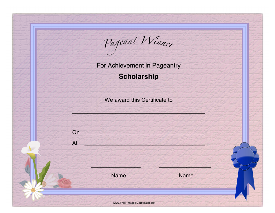 Pageant Scholarship Achievement Certificate Template Download Printable ...