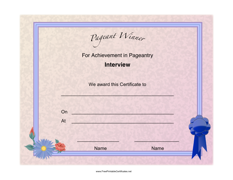 Pageant Interview Achievement Certificate Template Download Printable ...