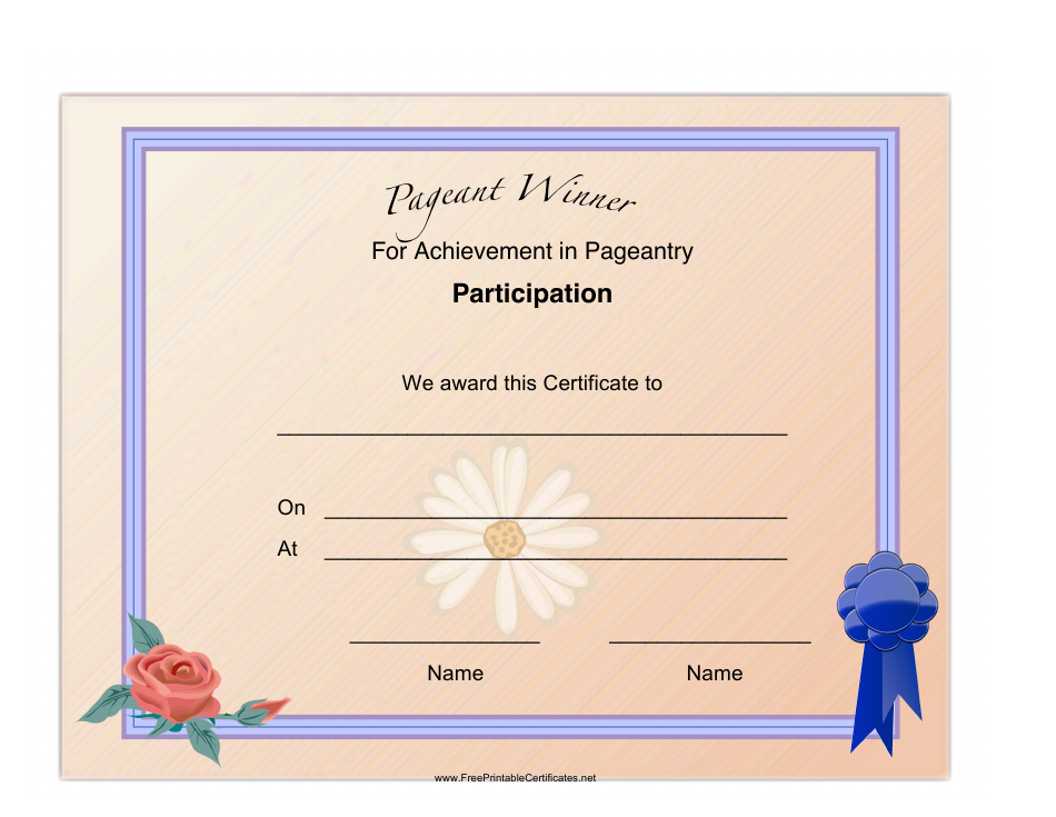 Pageant Participation Achievement Certificate Template Download ...