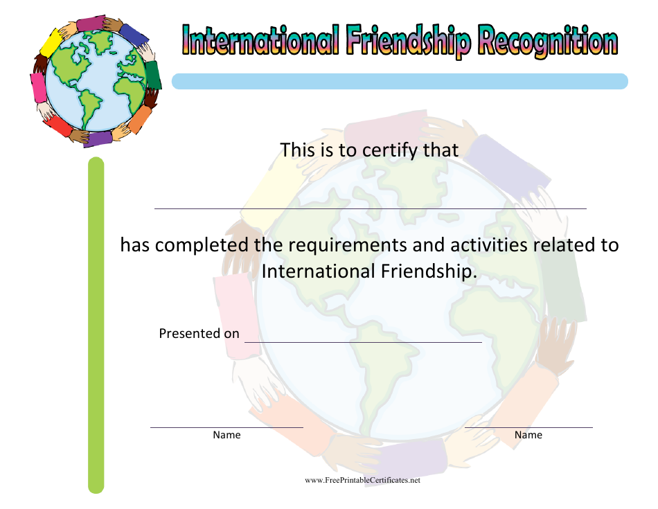 International Friendship Achievement Certificate Template Download ...