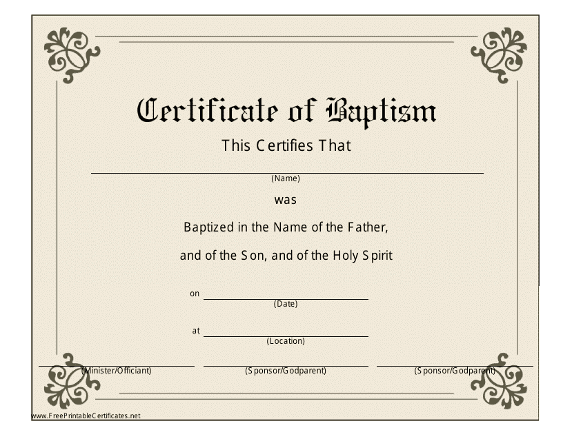 Downloadable Free Baptism Certificate Template