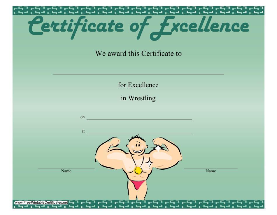Green Wrestling Certificate of Excellence Template Download Printable ...