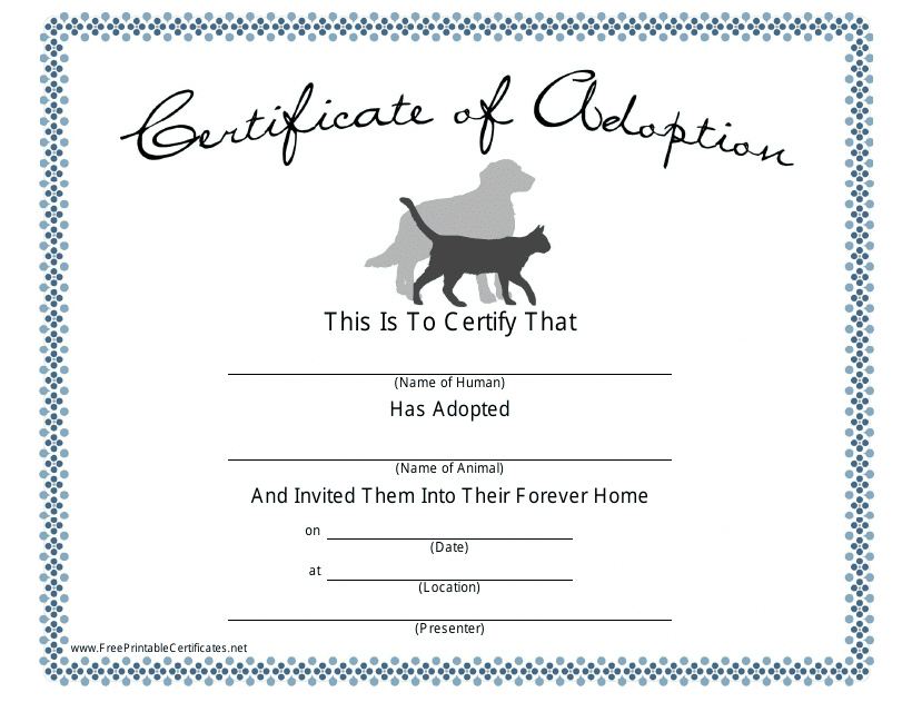 Pet Adoption Certificate Template Download Printable PDF Templateroller