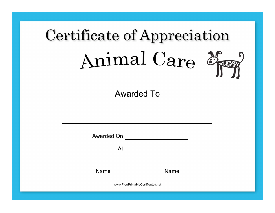 Animal Care Appreciation Certificate Template Download Printable PDF ...