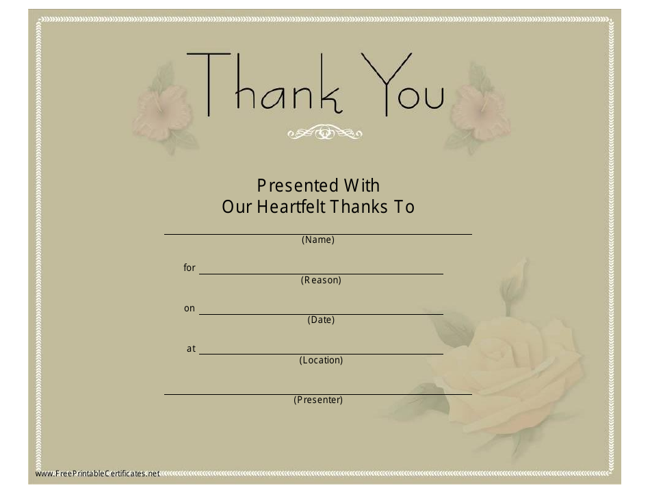 Thank You Certificate Template - Rose Download Printable PDF ...
