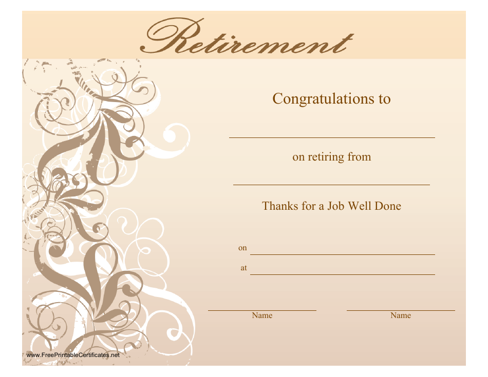 Retirement Certificate Template Beige Download Printable PDF 