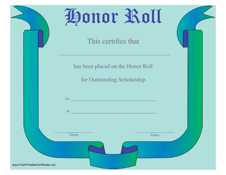 Honor Roll Certificate Template Azure Download Printable PDF 