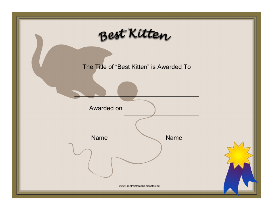 Best Kitten Award Certificate Template Download Printable PDF ...