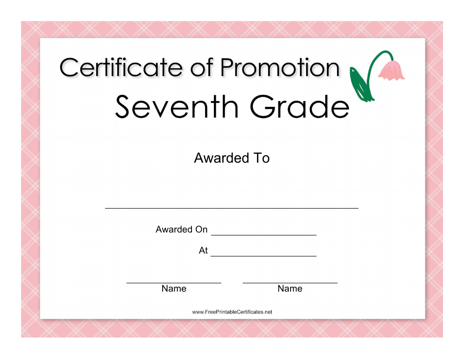 Seventh Grade Certificate of Promotion Template - Pink Download ...