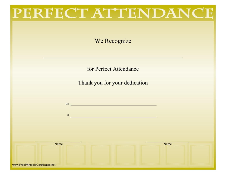 Perfect Attendance Certificate Template - Gold Download Printable PDF ...