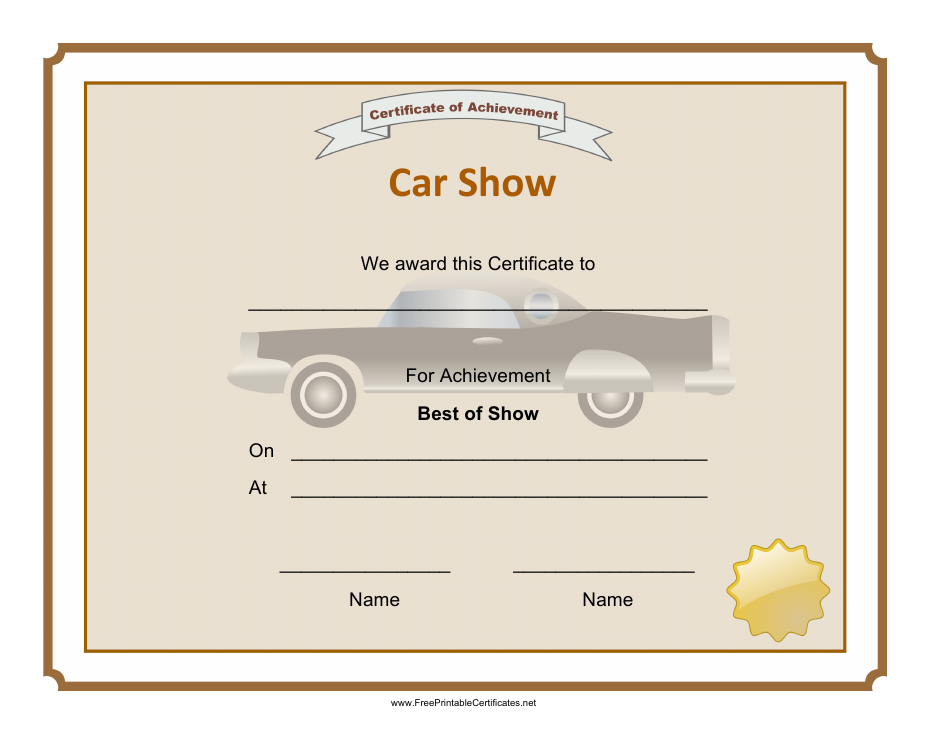 Best Of Car Show Award Certificate Template Download Printable PDF