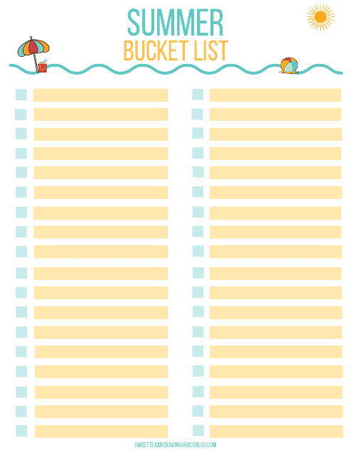 Blank Summer Bucket List Template Download Printable PDF Templateroller