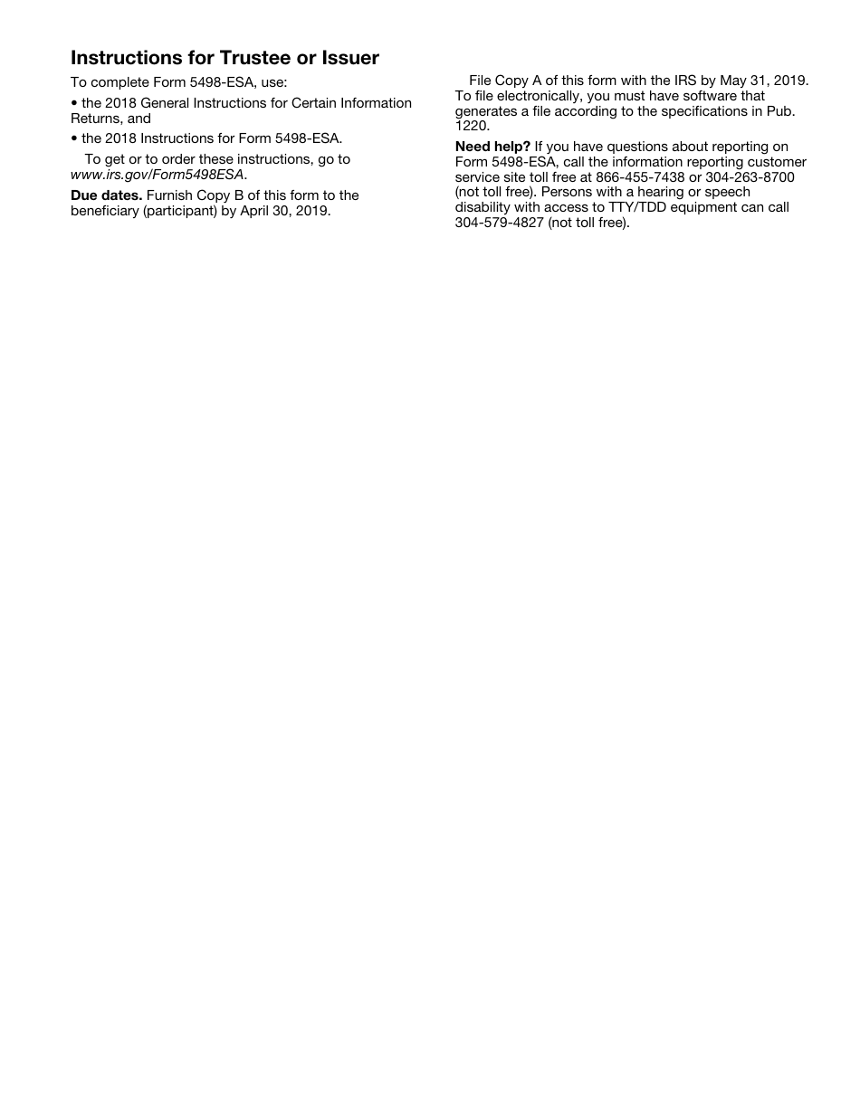 IRS Form 5498-ESA - 2018 - Fill Out, Sign Online and Download Fillable ... IRS Form 5498-ESA - 2018 - Fill Out, Sign Online and Download Fillable ...