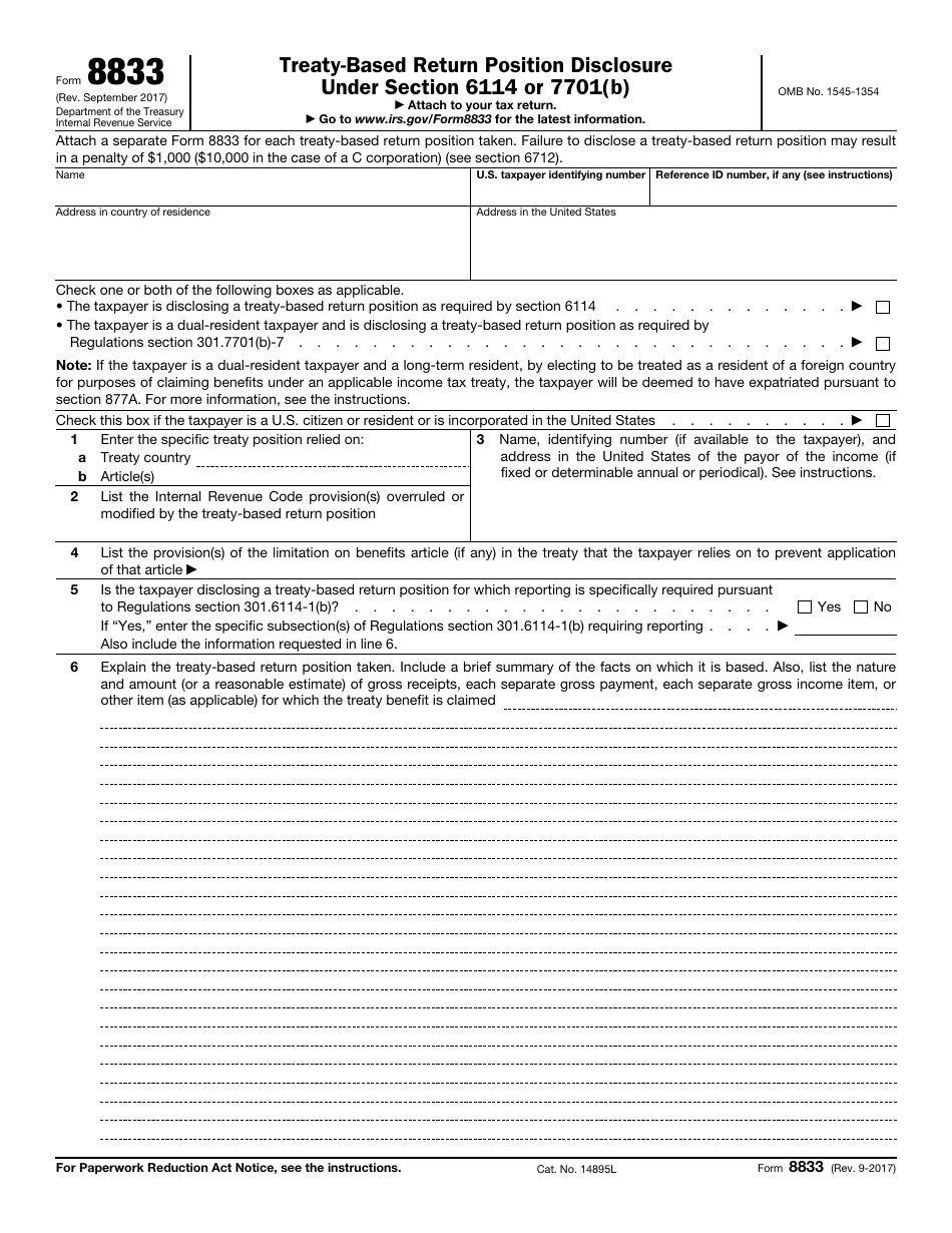 IRS Form 8833 - Fill Out, Sign Online and Download Fillable PDF ...