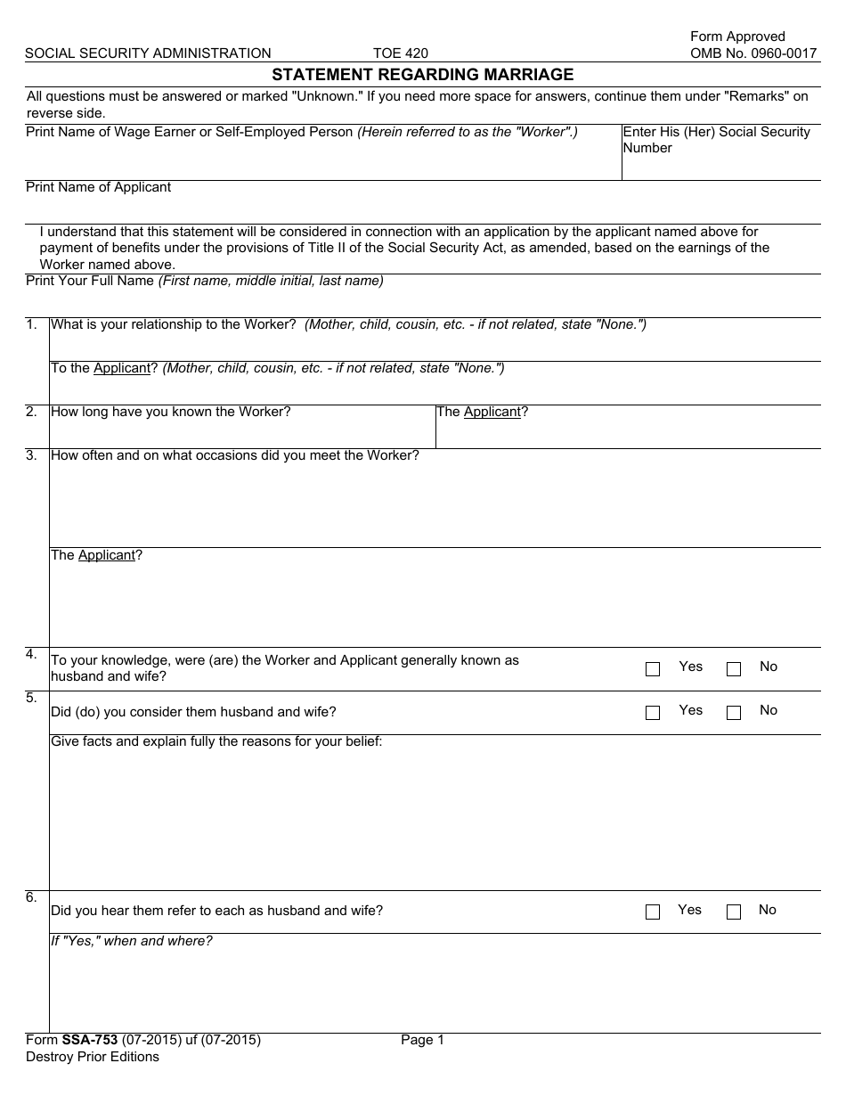 Form SSA-753 - Fill Out, Sign Online and Download Fillable PDF ...
