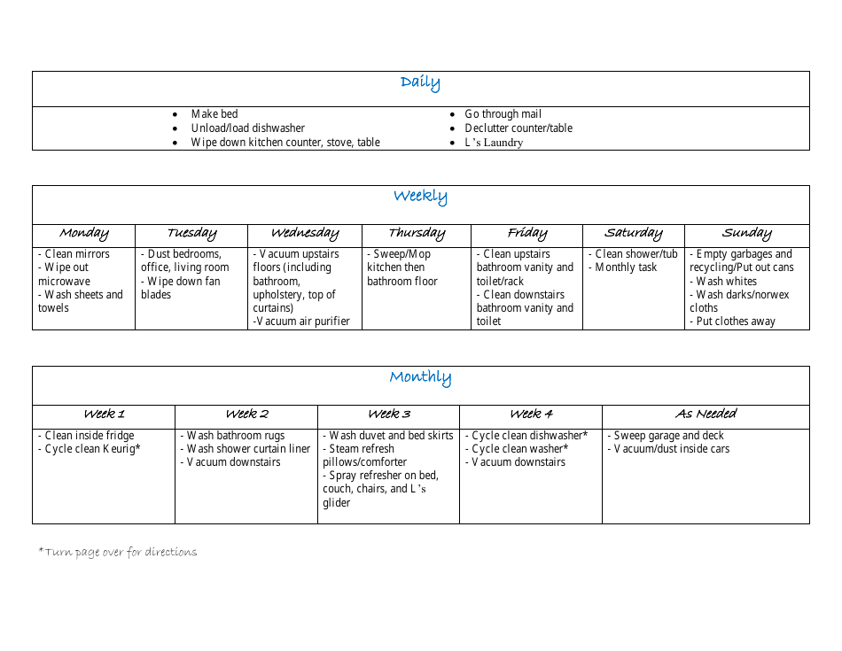 Sample Daily Weekly Monthly Cleaning Schedule Download Printable PDF 