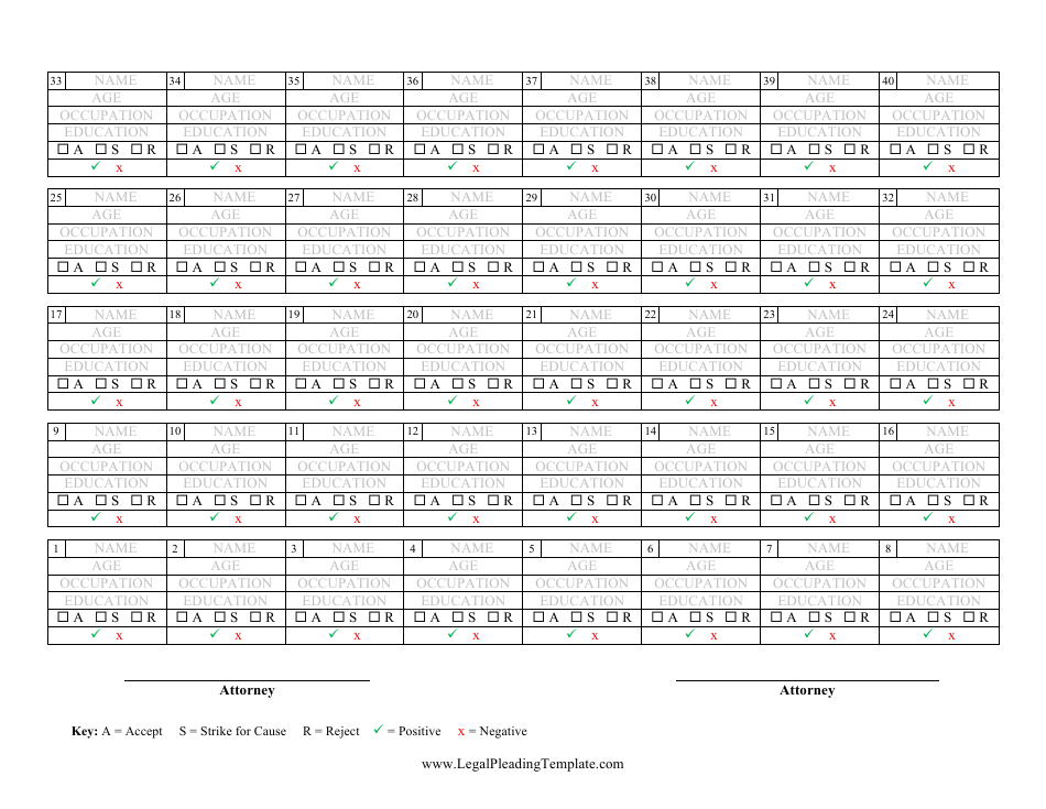 Jury Selection Pool Seating Chart Template Download Printable PDF 
