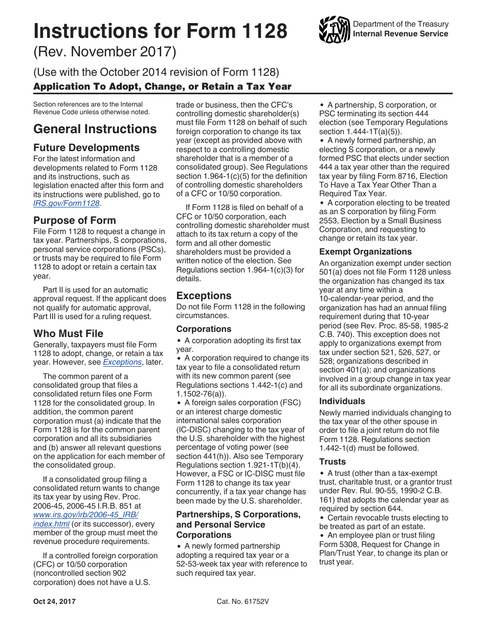 Download Instructions for IRS Form 1128 Application to Adopt, Change ...