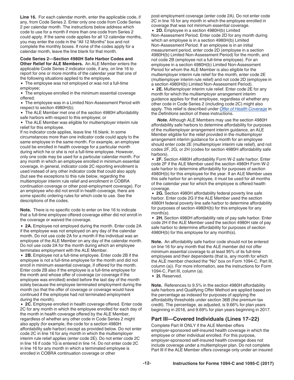 Download Instructions for IRS Form 1094-C, 1095-C PDF, 2017 ... Download Instructions for IRS Form 1094-C, 1095-C PDF, 2017 ...