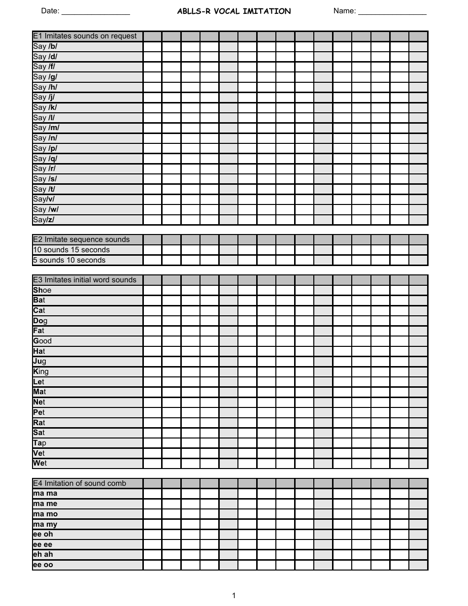 Ablls-R Vocal Imitation Tracking Sheet Templates Download Printable PDF ...