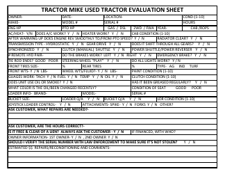 Used Tractor Evaluation Sheet Template - Tractor Mike Download ...